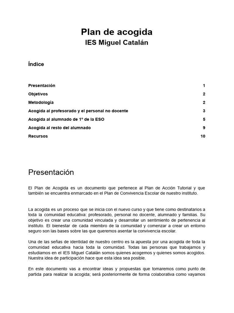 Plan de Acogida | PDF | Inclusión (Educación)