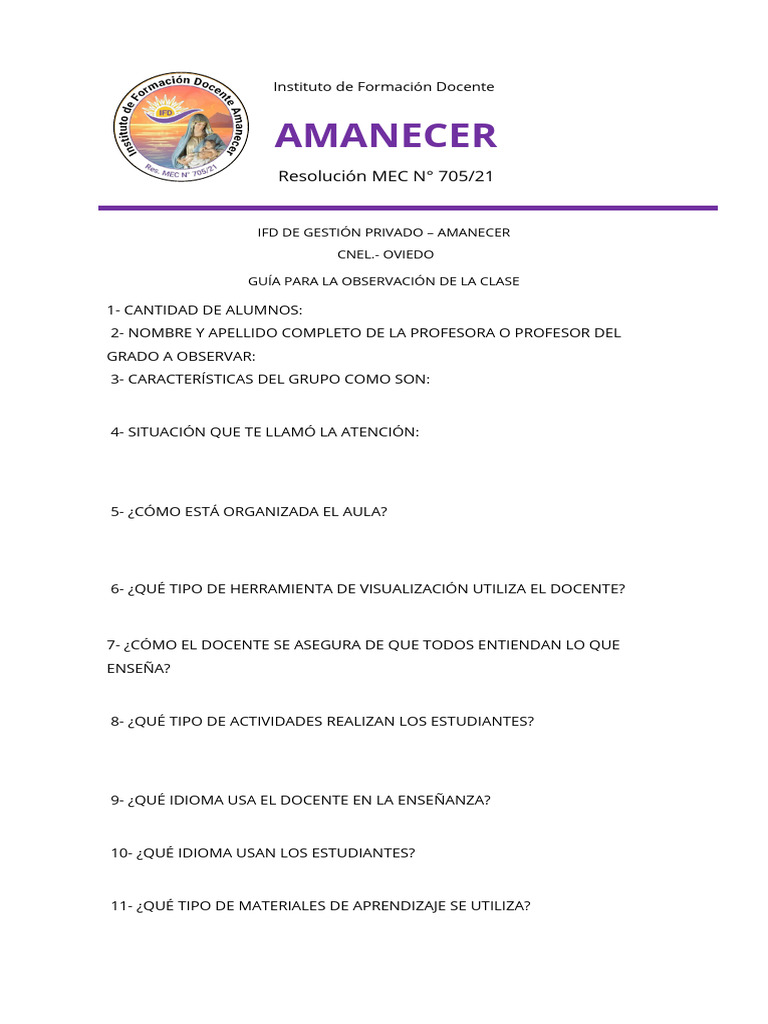 IFD Preguntas para Observación | PDF