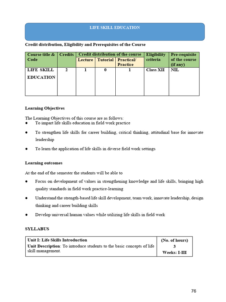 Life Skill Education Syllabus Overview | PDF | Critical Thinking | Life ...