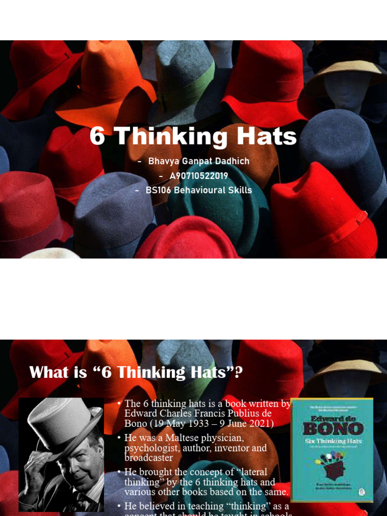 Edward de Bono's Six Thinking Hats Explained | PDF | Thought ...