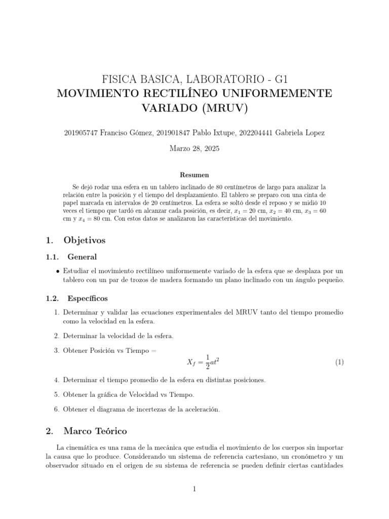 Movimiento Rectilíneo Uniformemente Variado MRUV | PDF | Cinemática | Velocidad