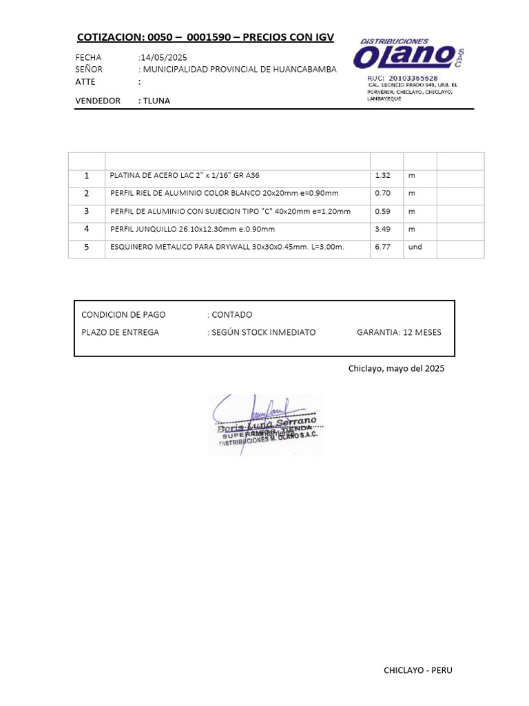 Cotizacion Materiales 2 | PDF