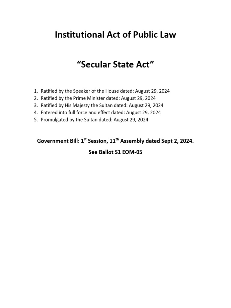 S1 EOM-05 Secular State Act | PDF | Secularism | Toleration