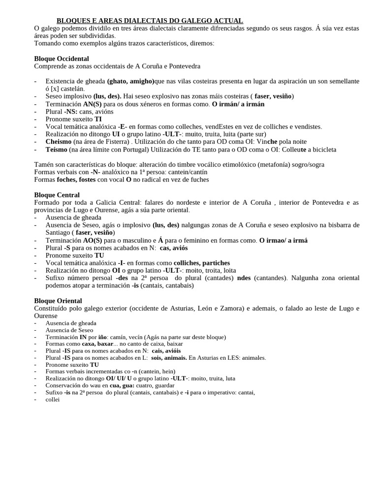 BLOQUES E AREAS DIALECTAIS DE LOS Puntos y La Línea Del Pie en | PDF