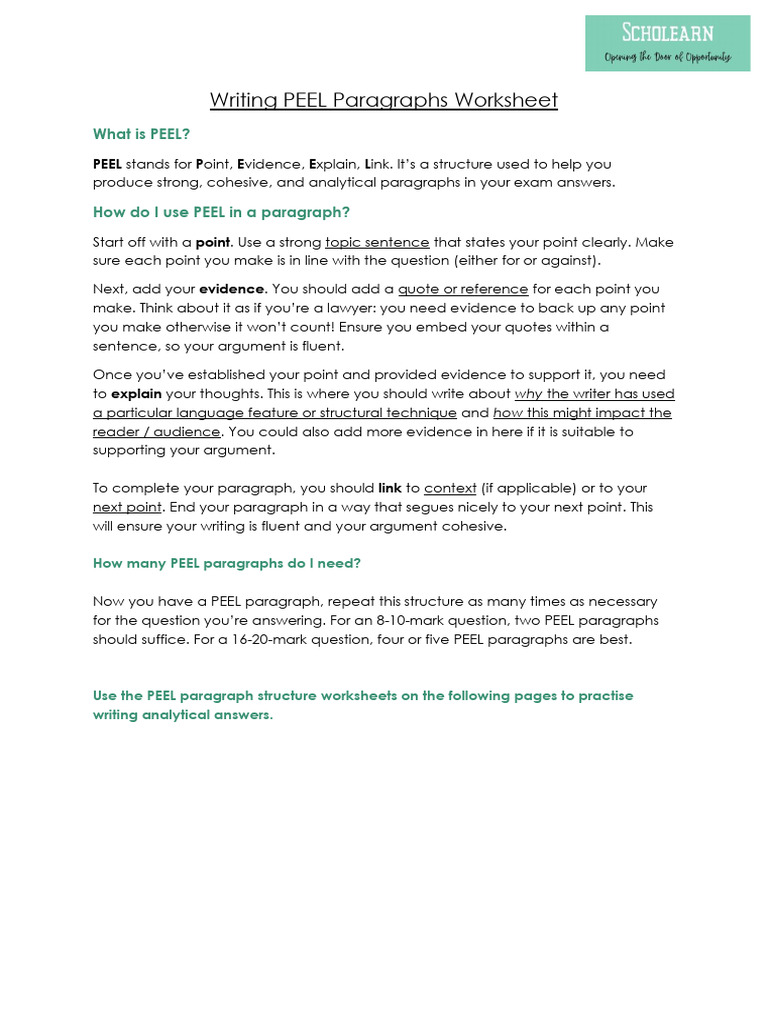 Writing PEEL Paragraphs Worksheet | PDF | Argument | Essays
