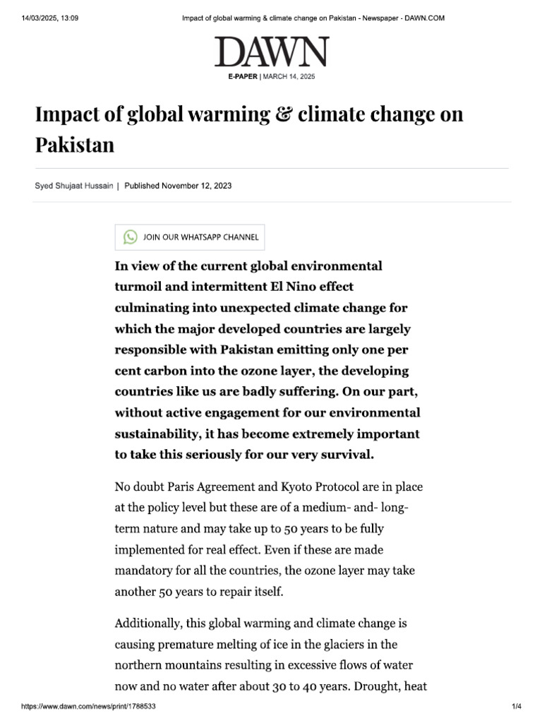 Impact of Global Warming & Climate Change On Pakistan | PDF