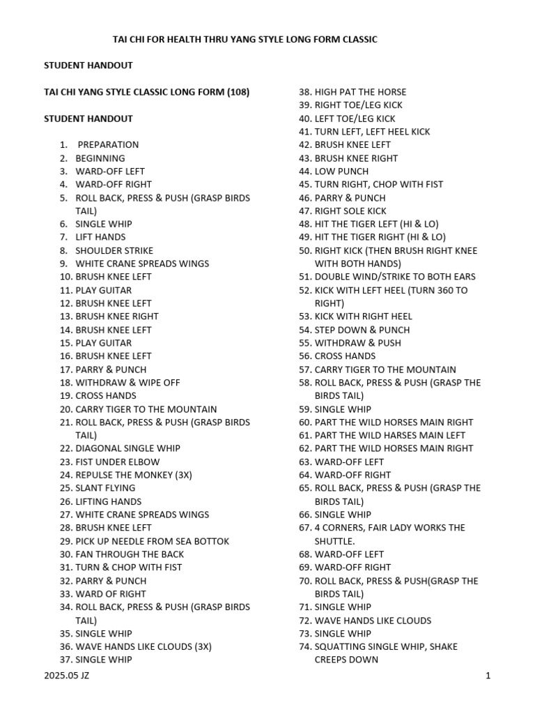Yang Style Tai Chi 108 Form Guide | PDF