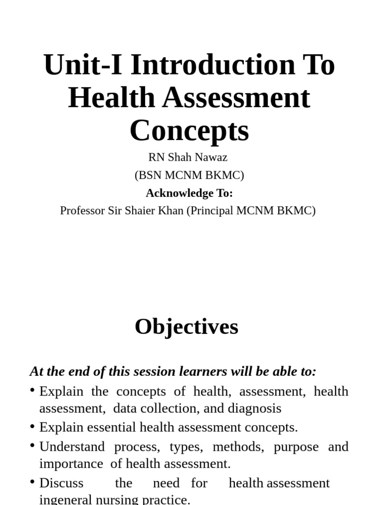 Unit-I Introduction To Health Assessment-1 | PDF | Nursing | Medical ...