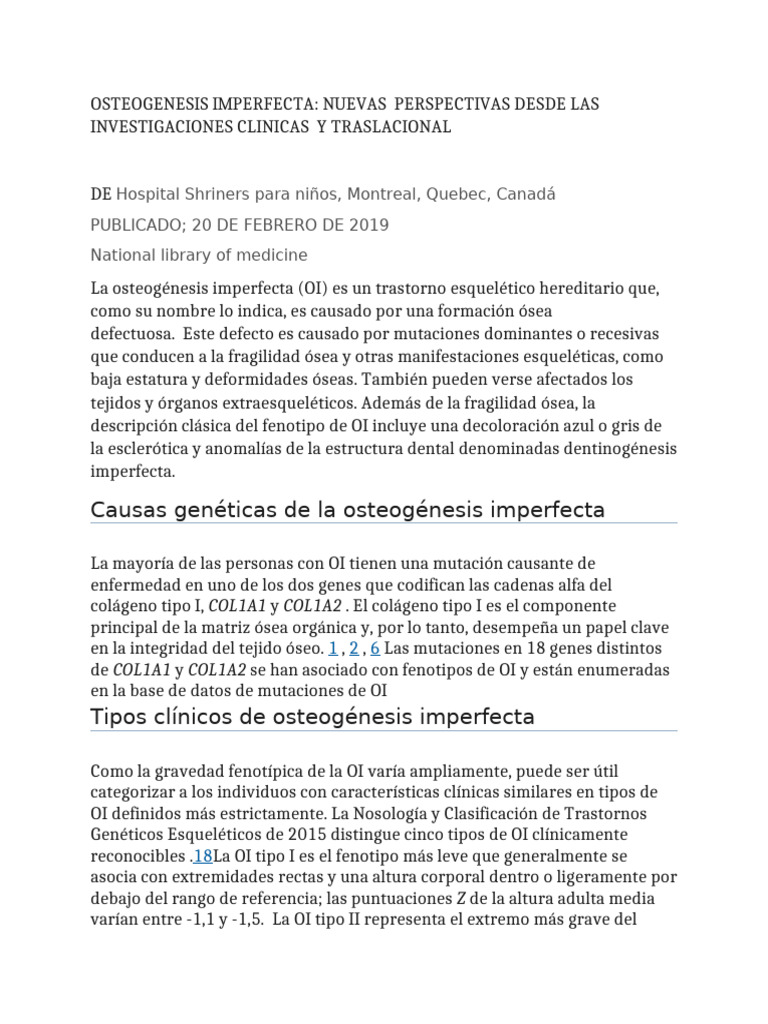 OSTEOGENESIS IMPERFECTA | PDF | Hueso | Mutación