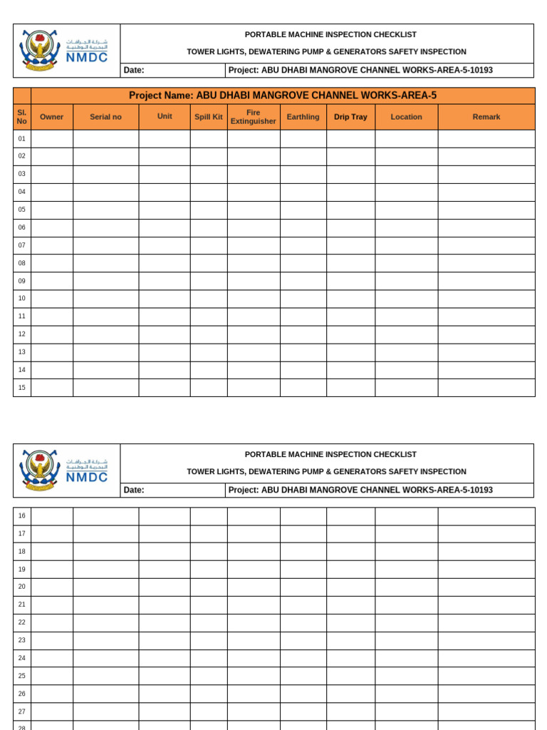 Generator and Tower Light Inspection Checklist Form | PDF