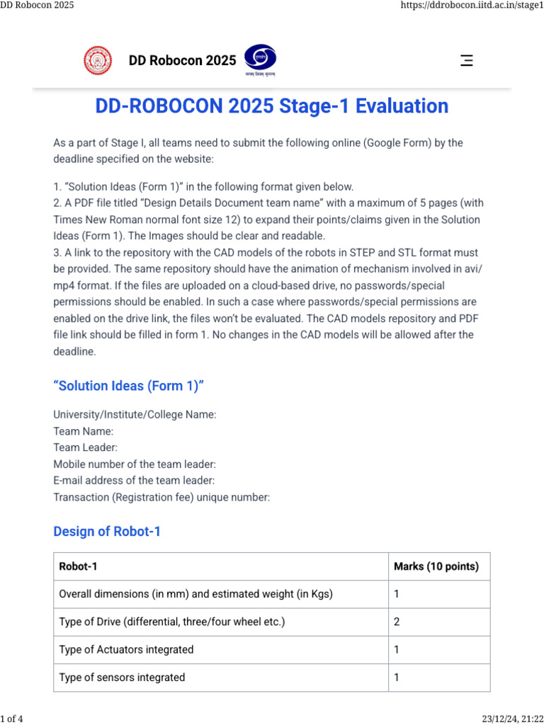 Robocon Stage-I Guidelines | PDF