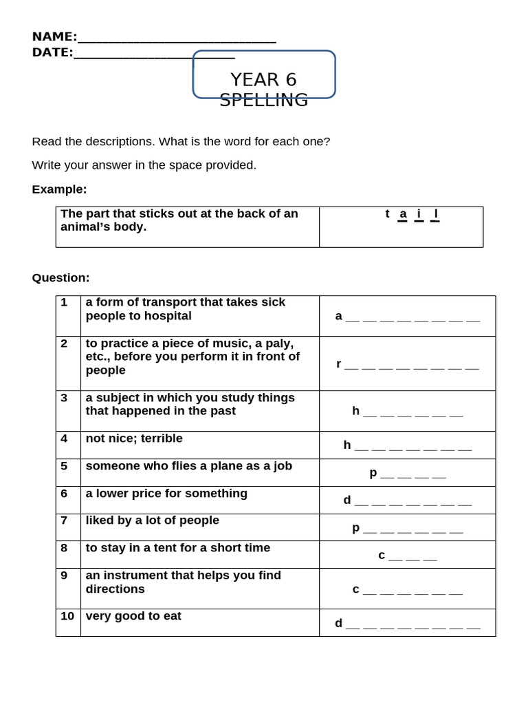 Year 6 Spelling Part 5 UASA | PDF