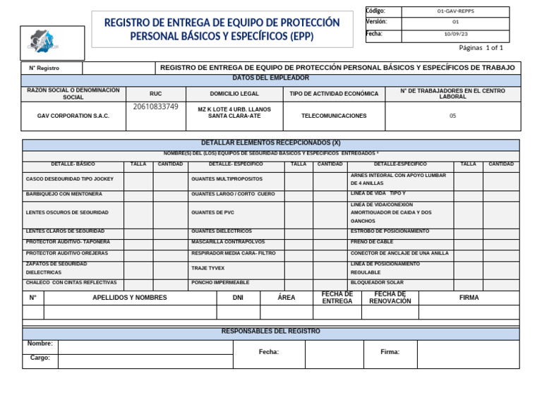 Formato de Entrega de Epps | PDF