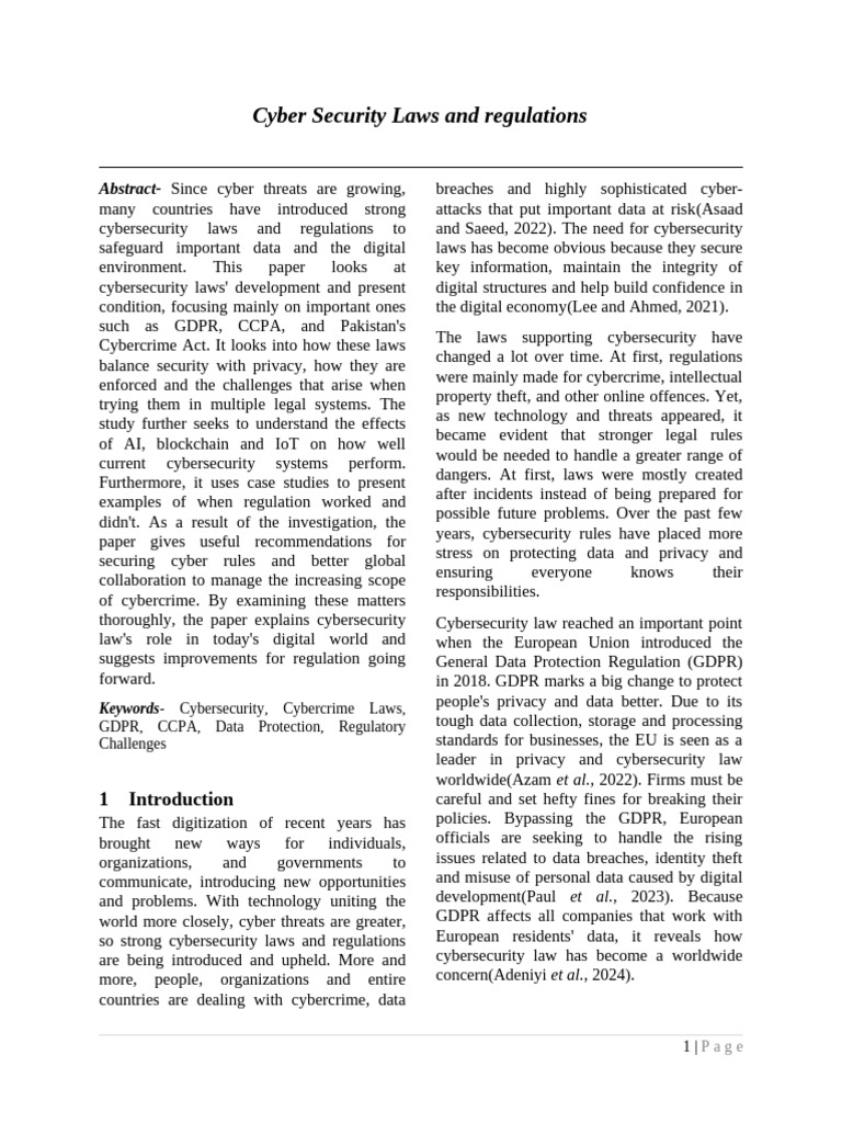 Cybersecurity, Laws and Regulations 1 3 | PDF | Security | Computer ...