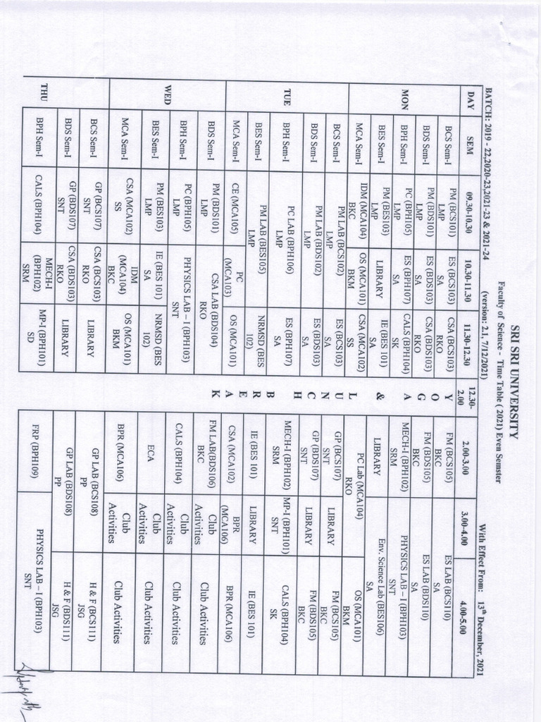 1st Sem Updated FOS Time Table - 0001 | PDF