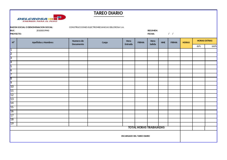 Formato de Tareo Diario | PDF