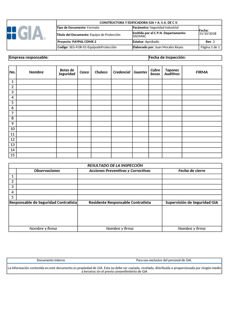 SEG-FOR-01-EquipodeProtecci N (Inspecci N) | PDF