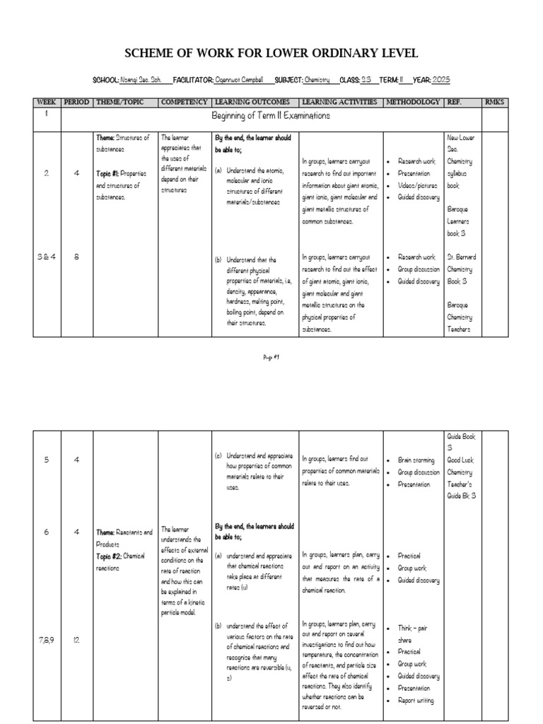 s3 Scheme Chem Term 2 2025 | PDF | Reaction Rate | Physical Sciences