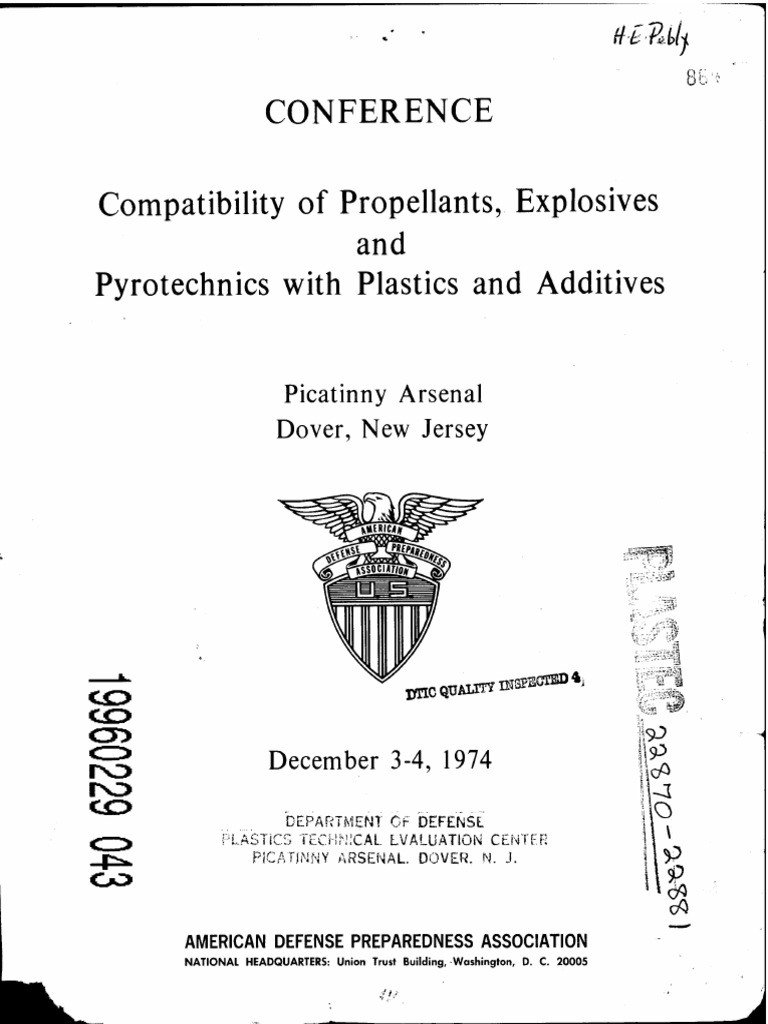 Compatibility of Propellants Explosives Pyrotechnics With Plastics and ...