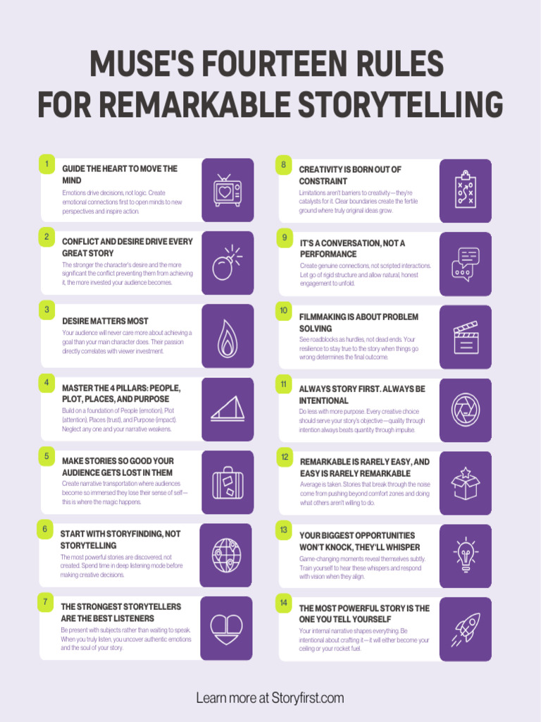 Muse's 14 Rules For Remarkable Storytelling | PDF | Storytelling | Narrative