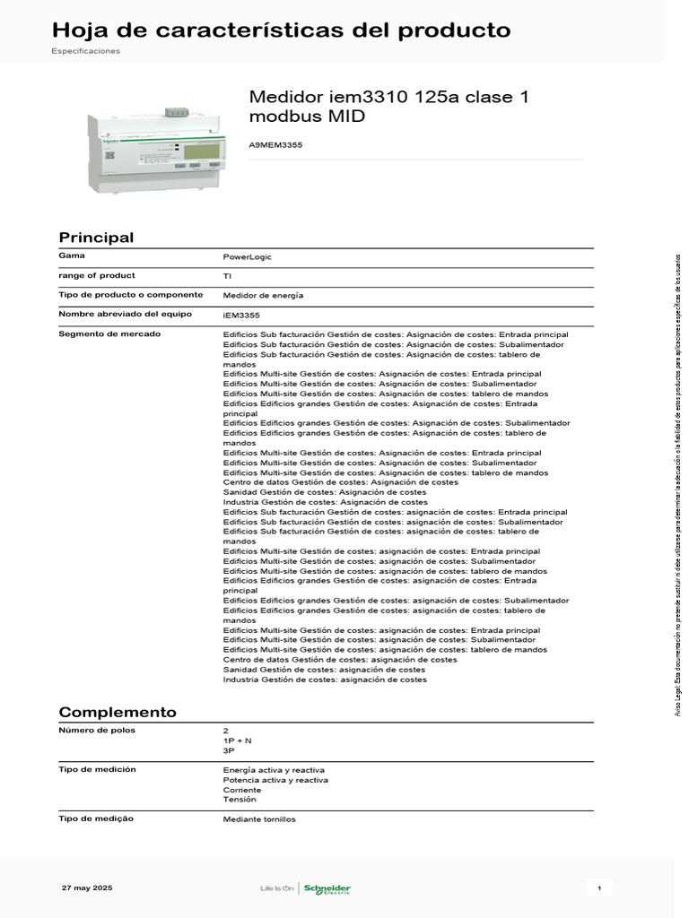 Schneider Electric Contador-trifásico-iEM3000 A9MEM3355 | PDF ...