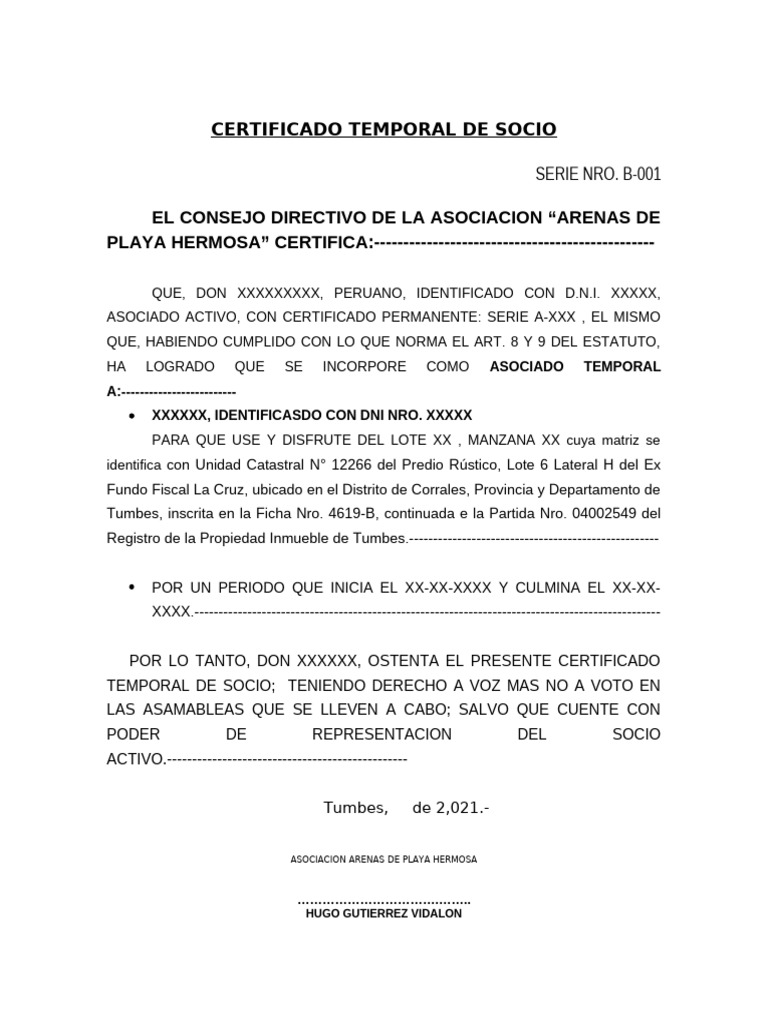 ANEXO 3 - Certificado de Socio TEMPORAL-dic 2020 | PDF
