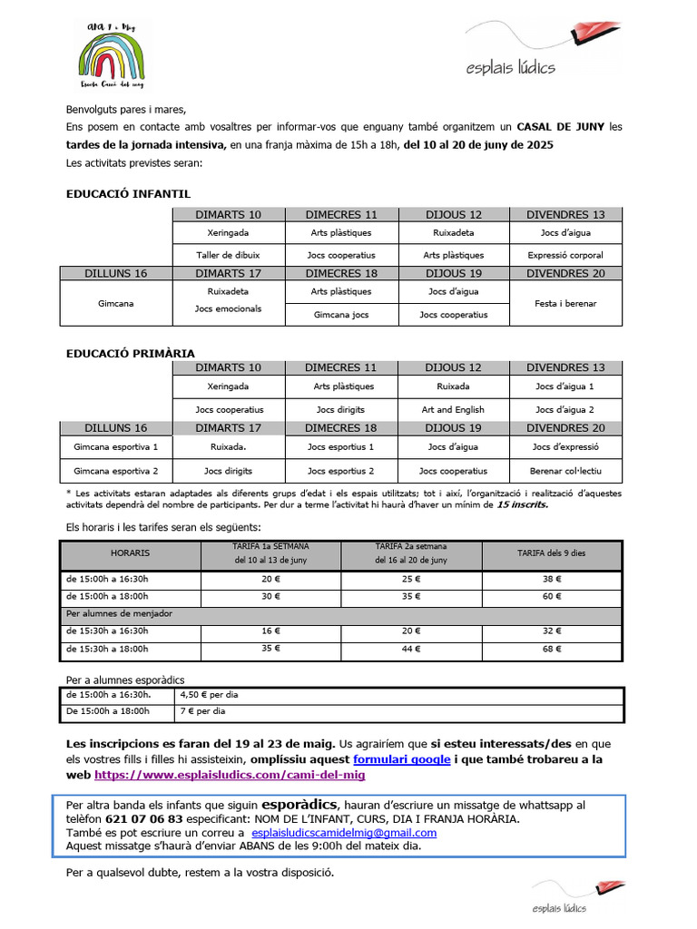 Circular Inscripcions - Programació 2025 CDM | PDF