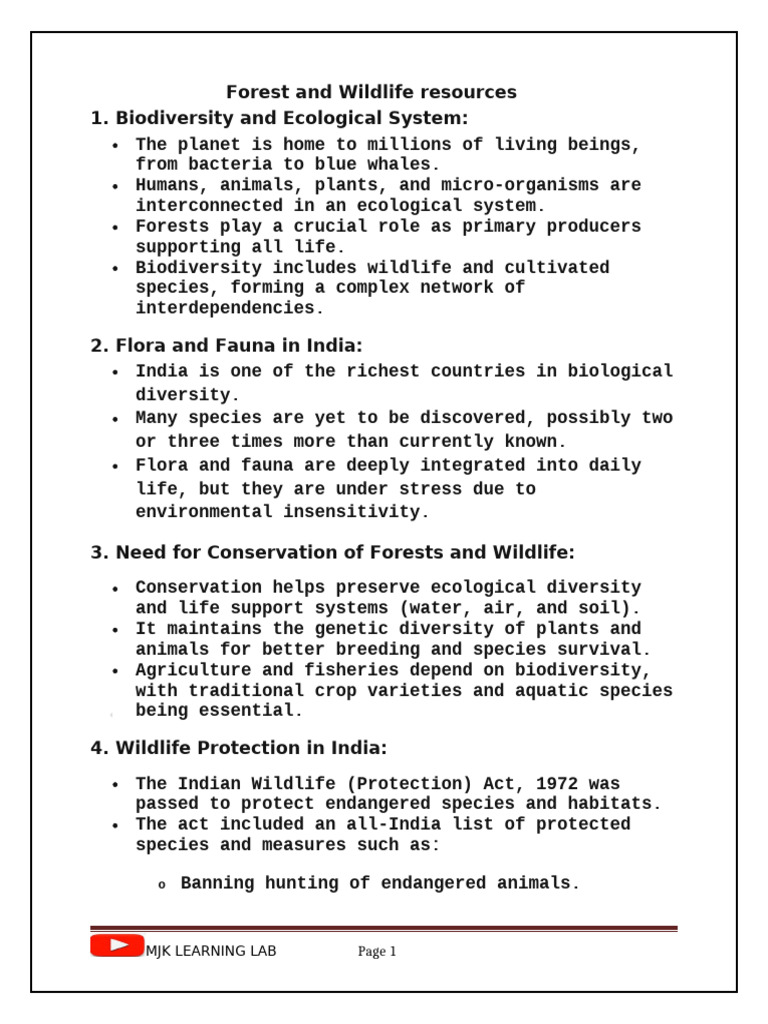 Forest and Wildlife Resources | PDF | Tiger | Biodiversity