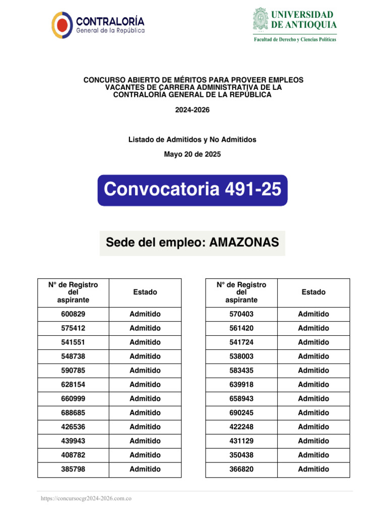 Convocatoria 491-25: Sede Del Empleo: AMAZONAS | PDF