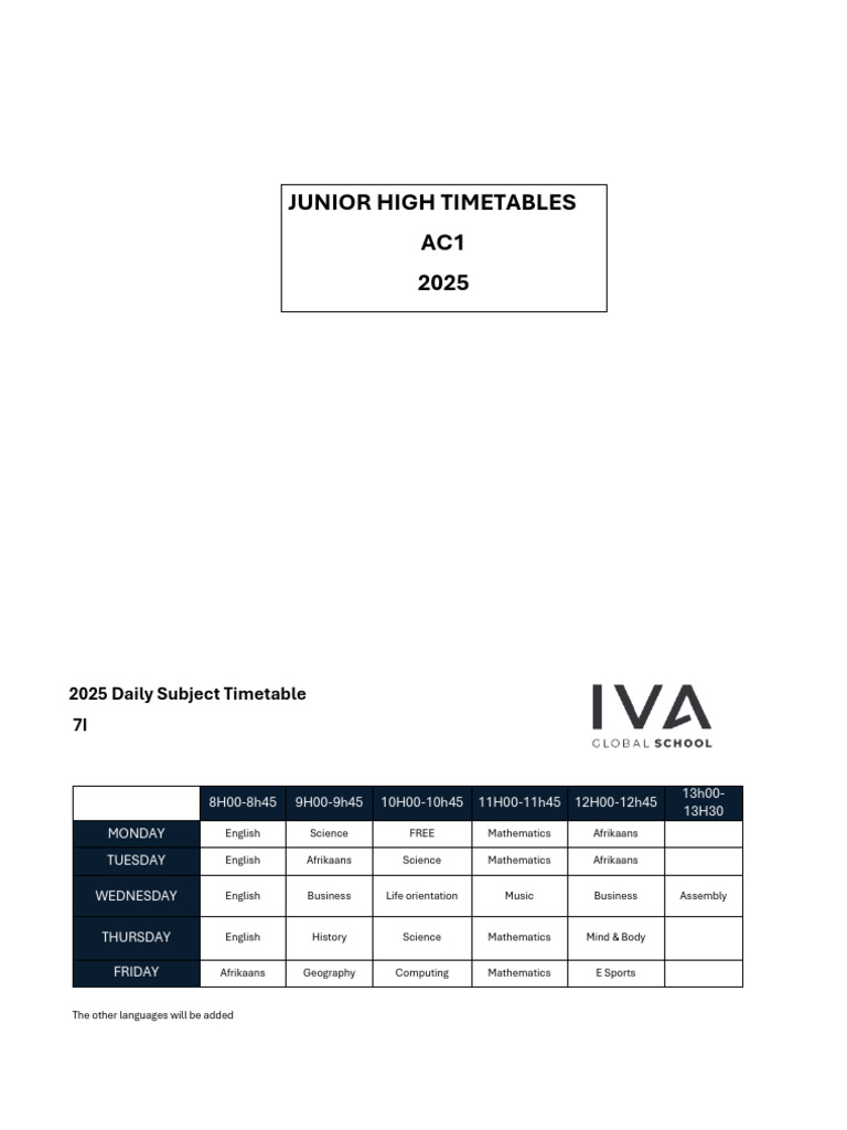 Junior High Timetables 2025 | PDF | Science