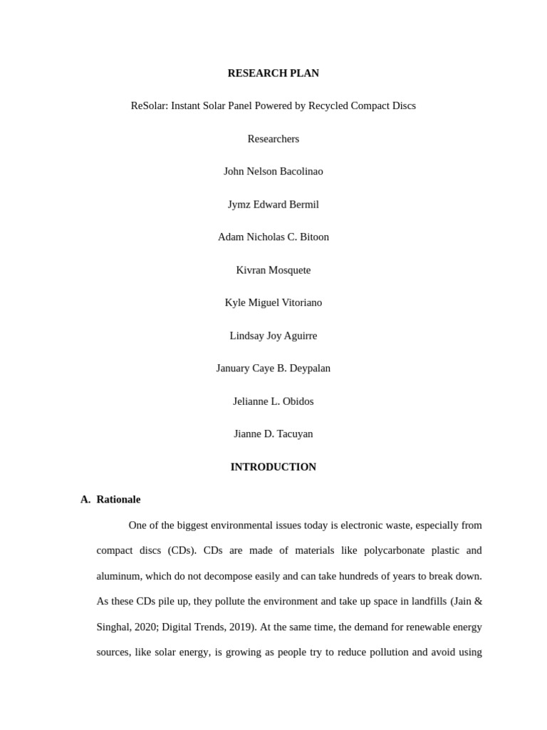Format in Writing A Research Plan | PDF | Solar Panel | Recycling
