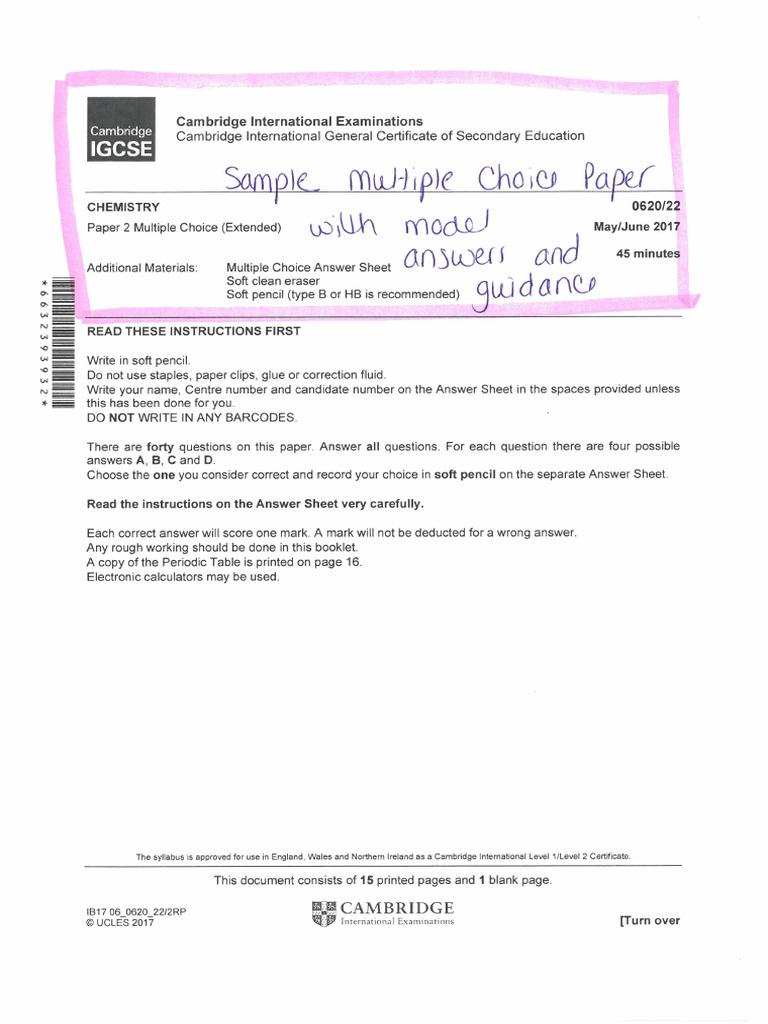 (EP) REVIEW - Annotated Paper 2 Sample Multiple Choice Paper | PDF