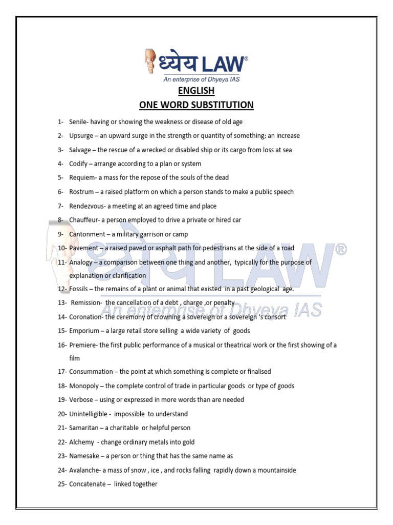One Word Substitutions Guide | PDF