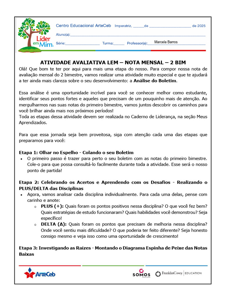 Atividade Avaliativa Nota Mensal - Lem 2 Bim | PDF