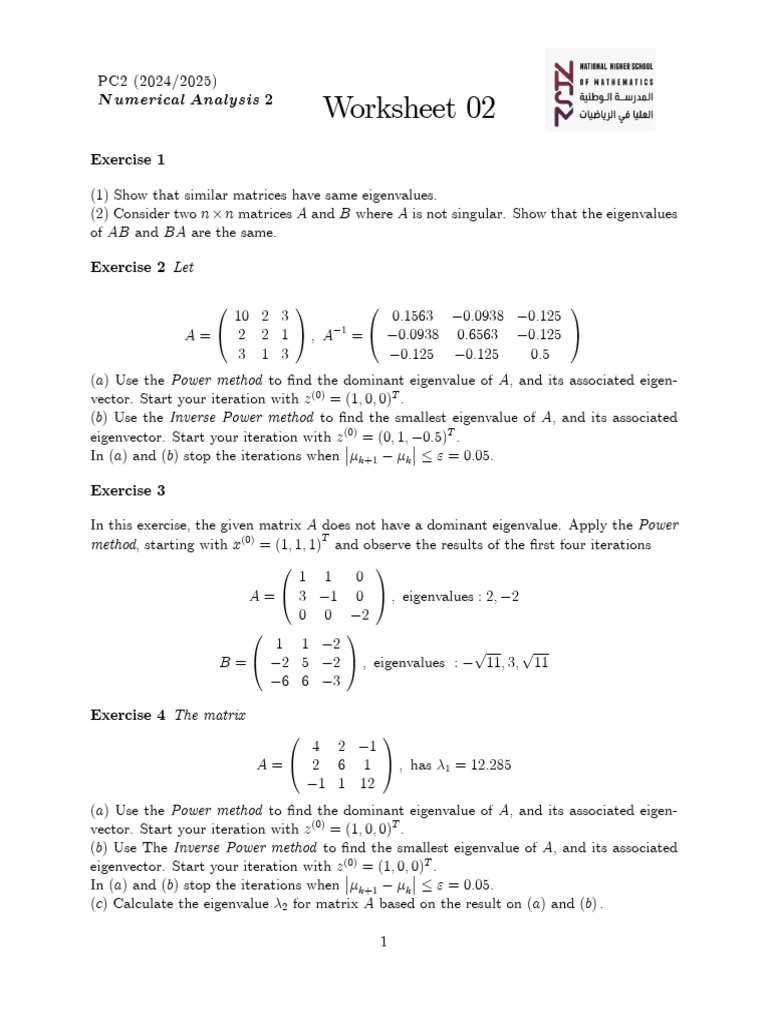 Worksheet 02 S2-2024-2025 | PDF | Eigenvalues And Eigenvectors | Functional Analysis