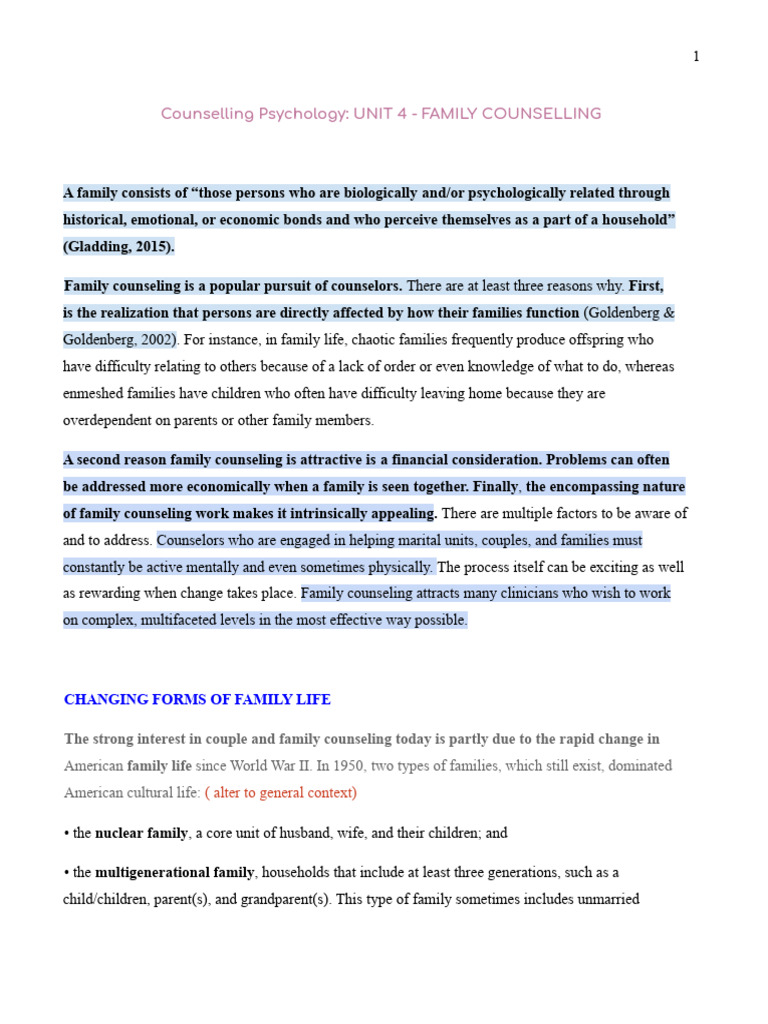 Family Counseling: Trends and Types | PDF | Family Therapy | Family