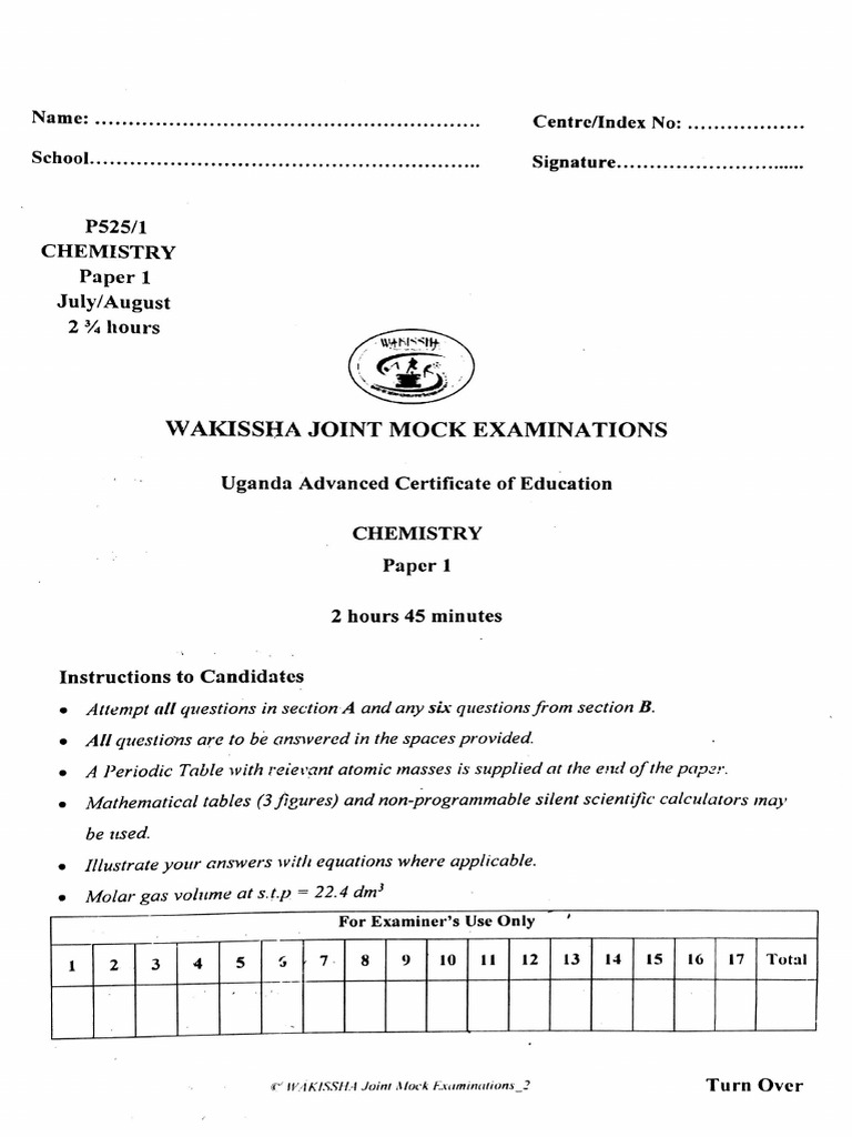 Wakissha UACE Chem 1 2022 | PDF