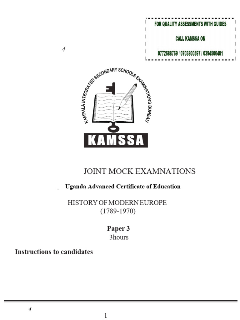 Uace Hist 3 Mock Exam 2024 | PDF