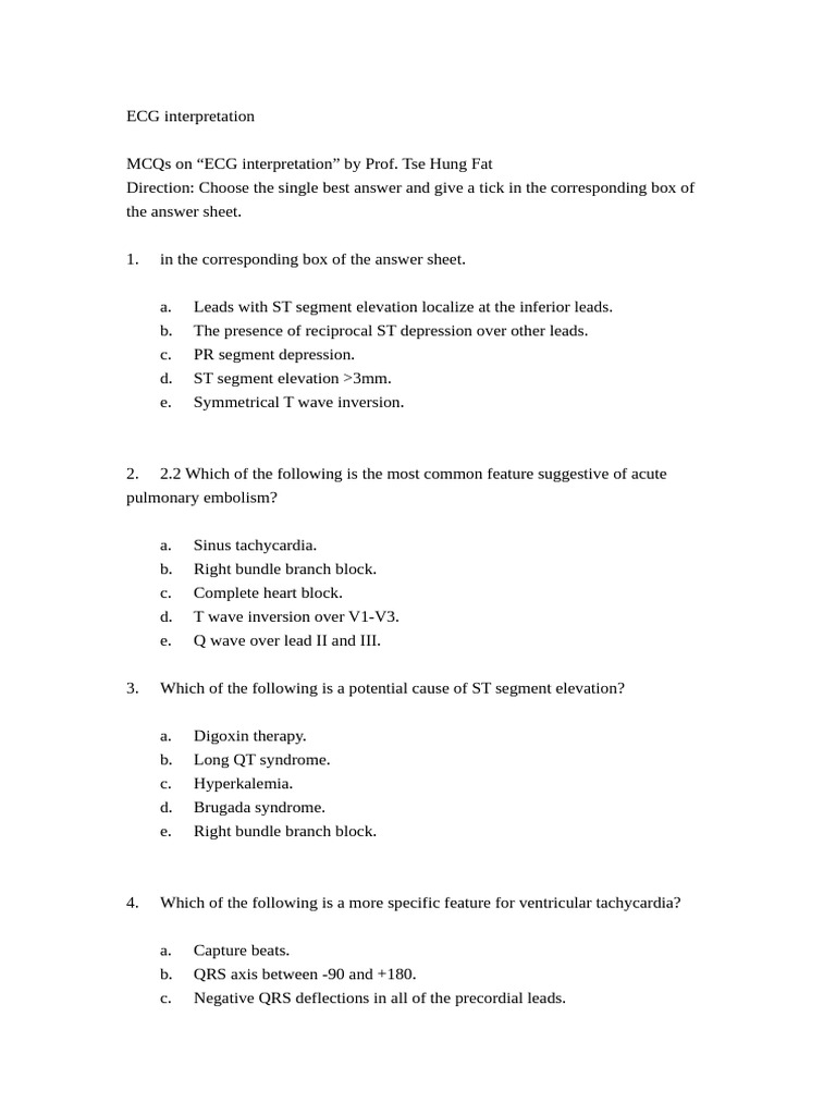 ECG Interpretation MCQs and Answers | PDF