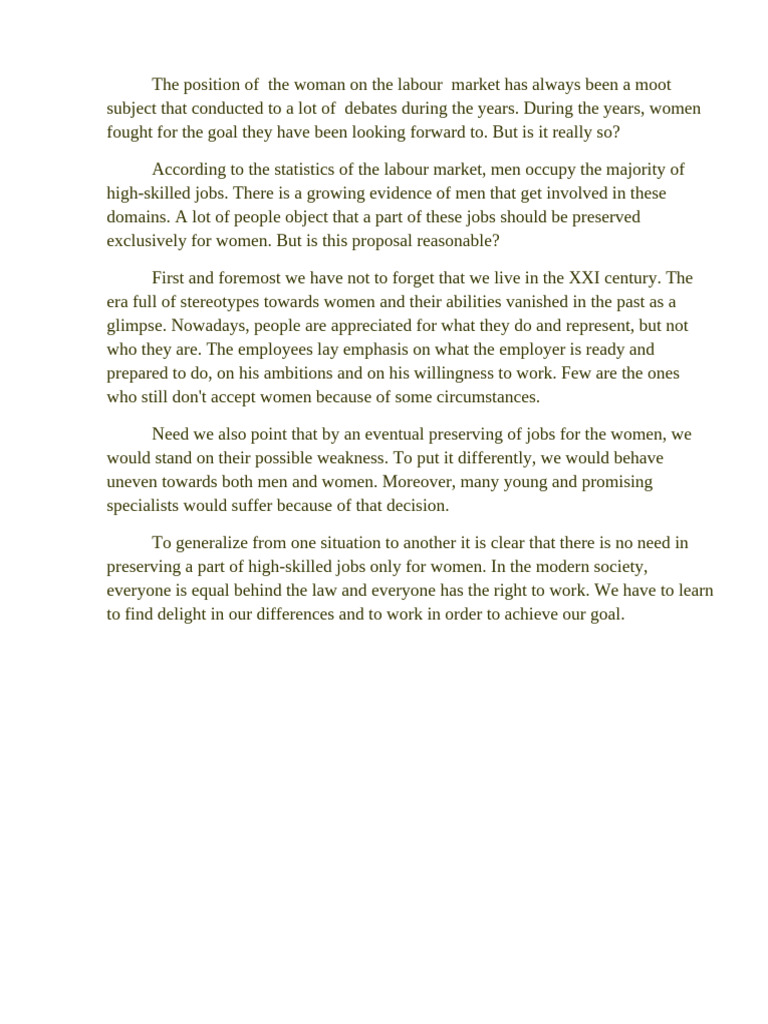 Most High Level Jobs Are Done by Men | PDF