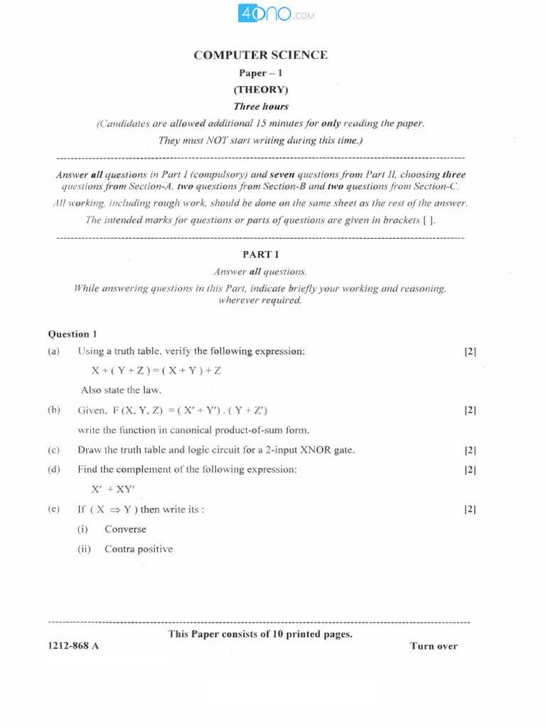 ISC 2012 Computer Science Paper 1 Theory | PDF | Computer Programming | Computing