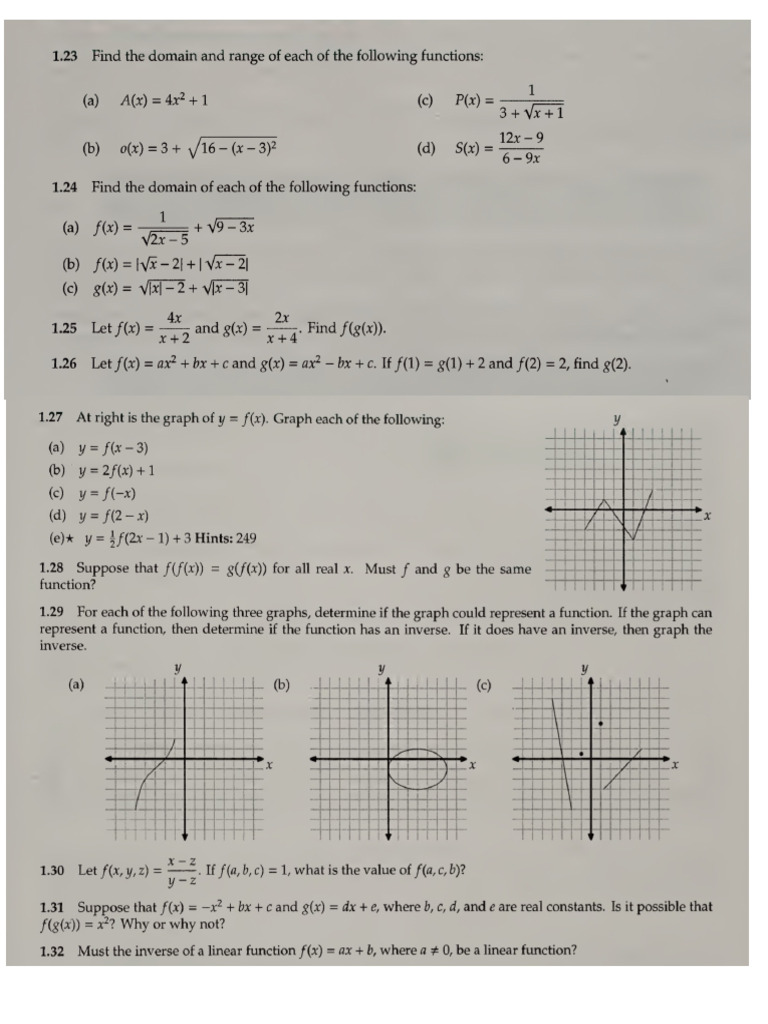 Functions and Trig Questions Practice | PDF