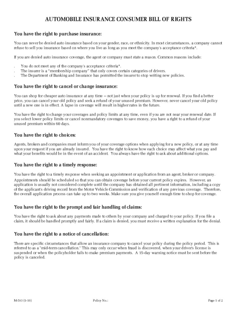 NJConsumerBillOfRights m593 | PDF | Insurance | Vehicle Insurance