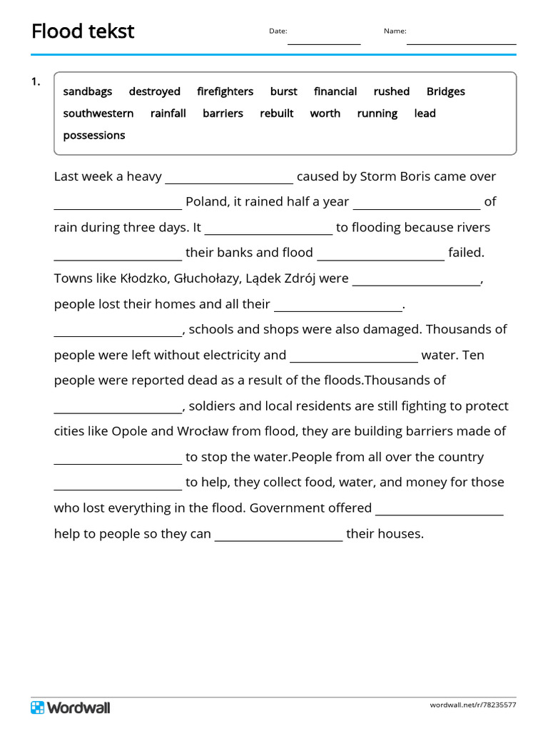 Flood Tekst Complete The Sentence | PDF