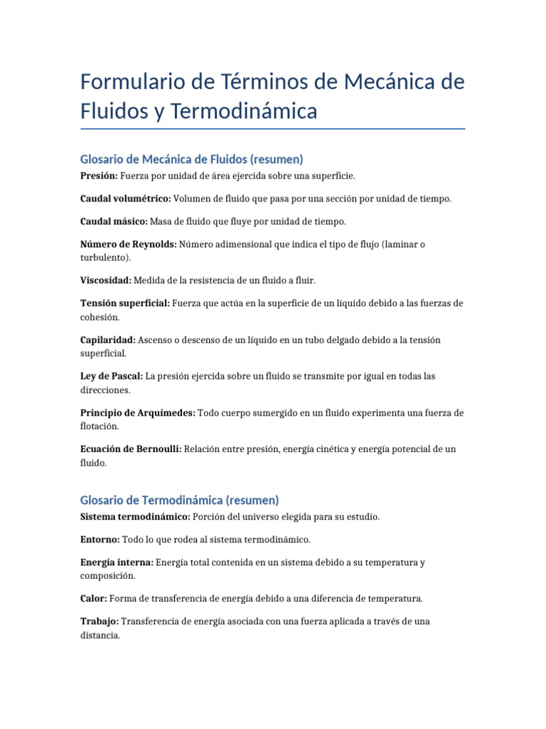 Formulario_Fluidos_Termodinamica_200+_terminos (1) | PDF