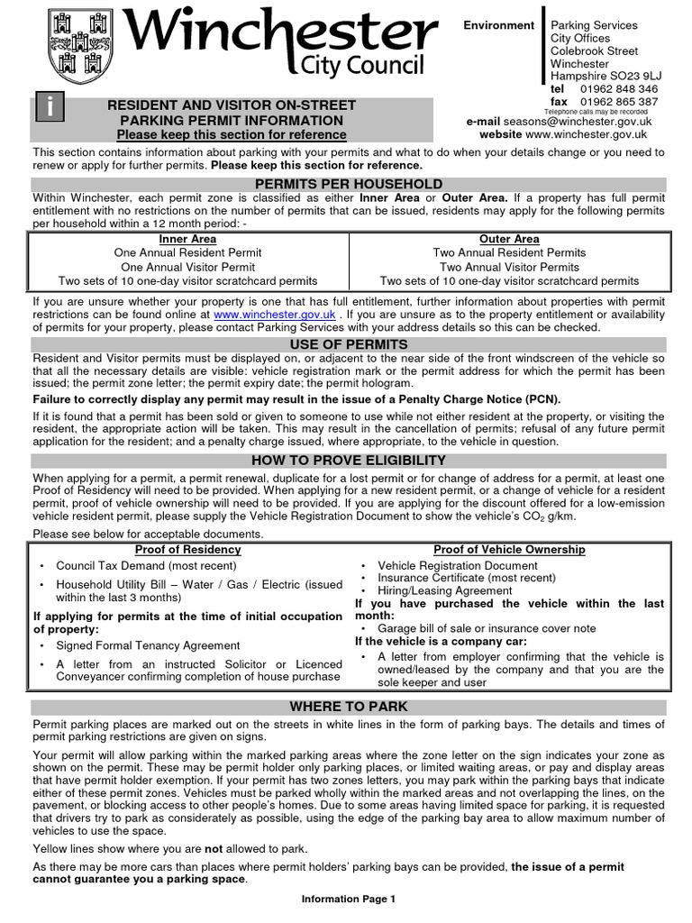 Residents Permit INFORMATION Only | PDF | Parking | Lease
