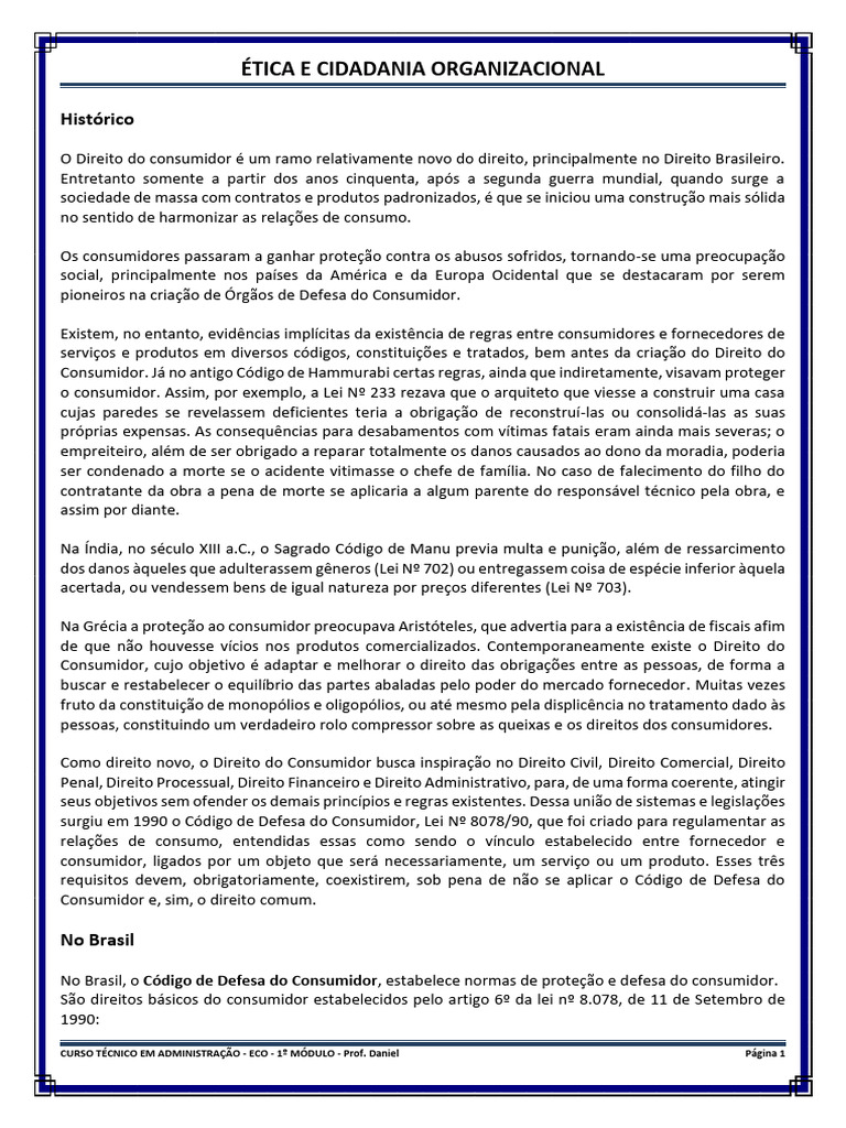 Histórico Do Código Do Consumidor | PDF | Proteção ao consumidor | Justiça