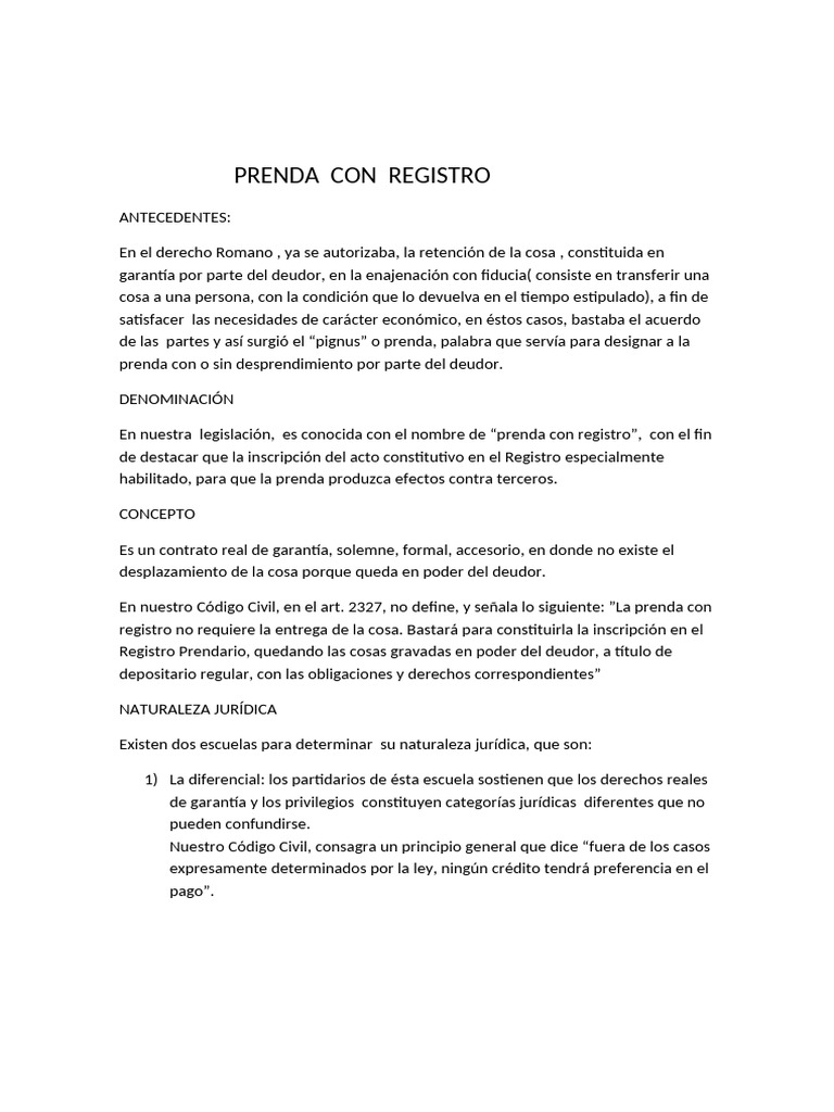 Prenda con Registro: Conceptos y Características | PDF | Ley de ...