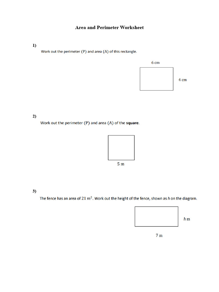 Area and Perimeter Worksheet | PDF