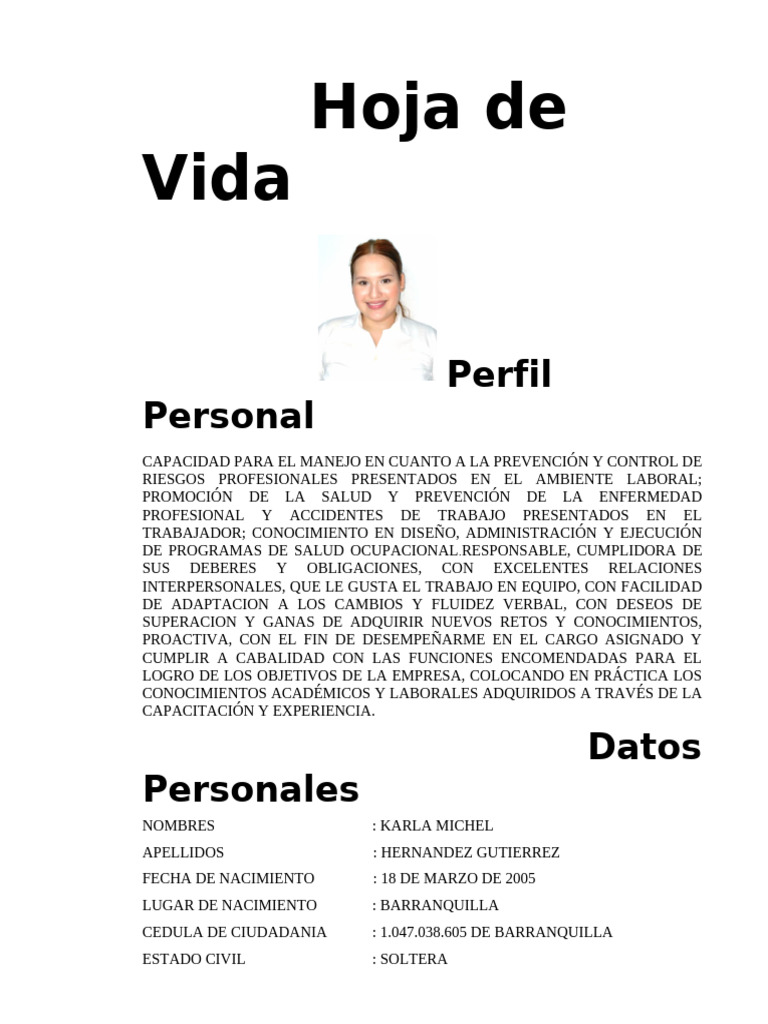 Hoja de Vida Karla Michel Hernandez Gutierrez | PDF